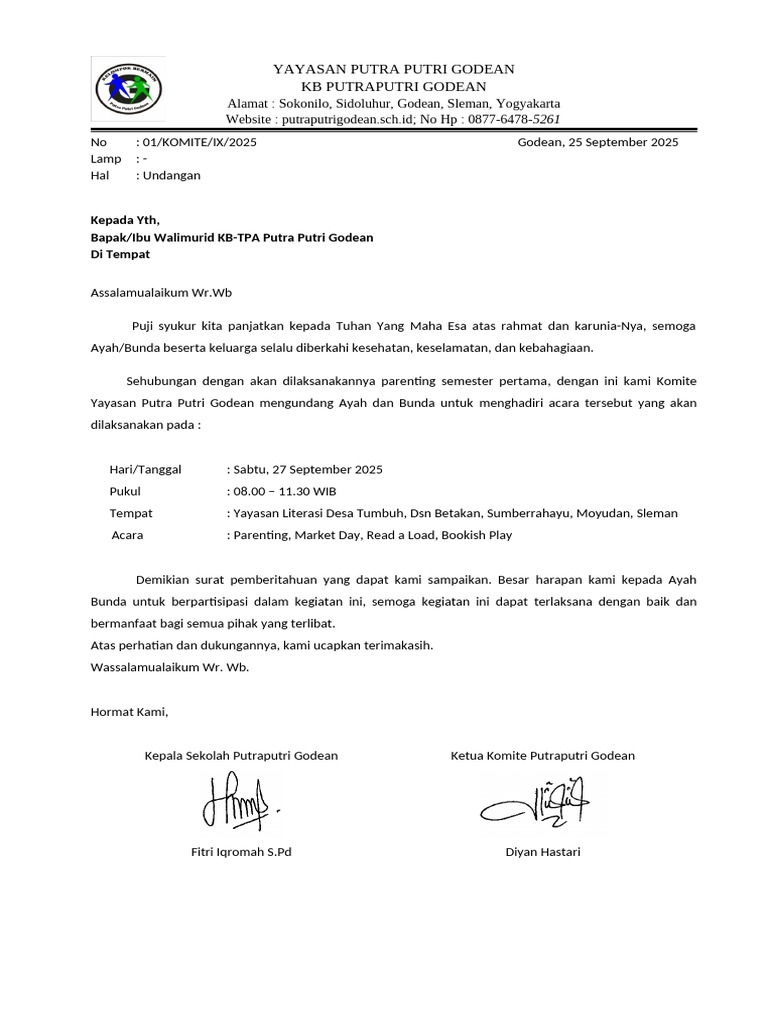 Undangan Parenting KB Putra Putri Godean | PDF
