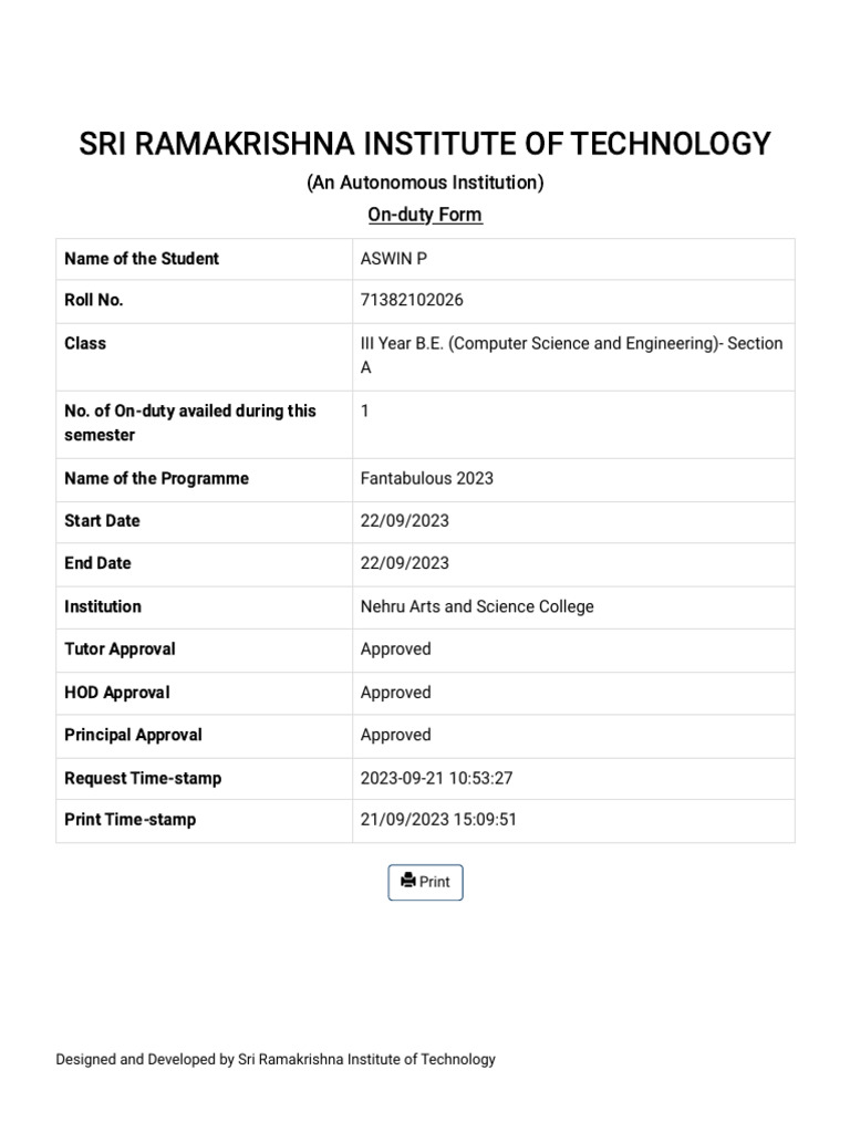 On - Duty Form | PDF