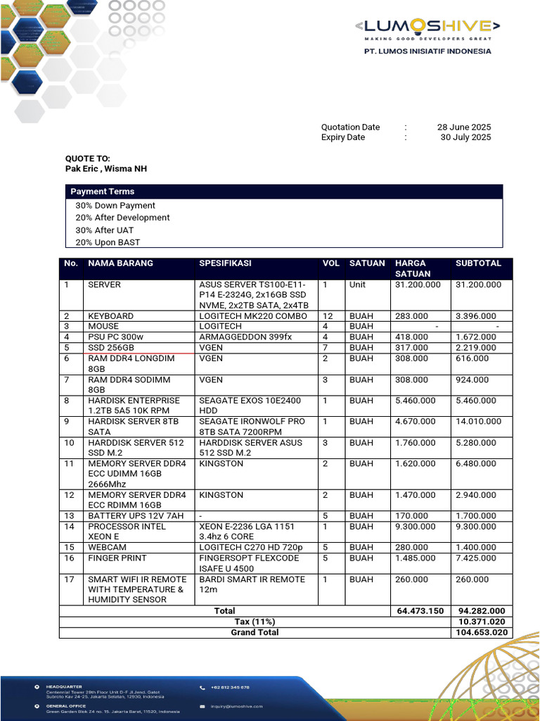 Quotation Wisma NH (Server & Hardware) | PDF | Computer Hardware | Computer Architecture