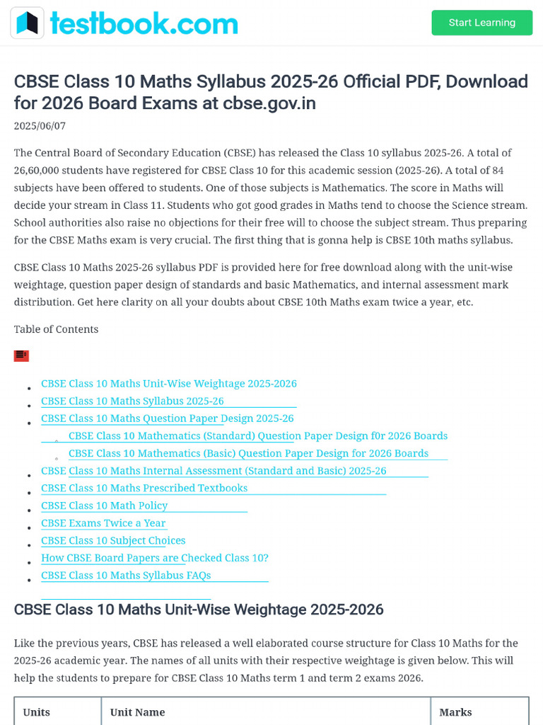 Class 10th Math Weightage | PDF