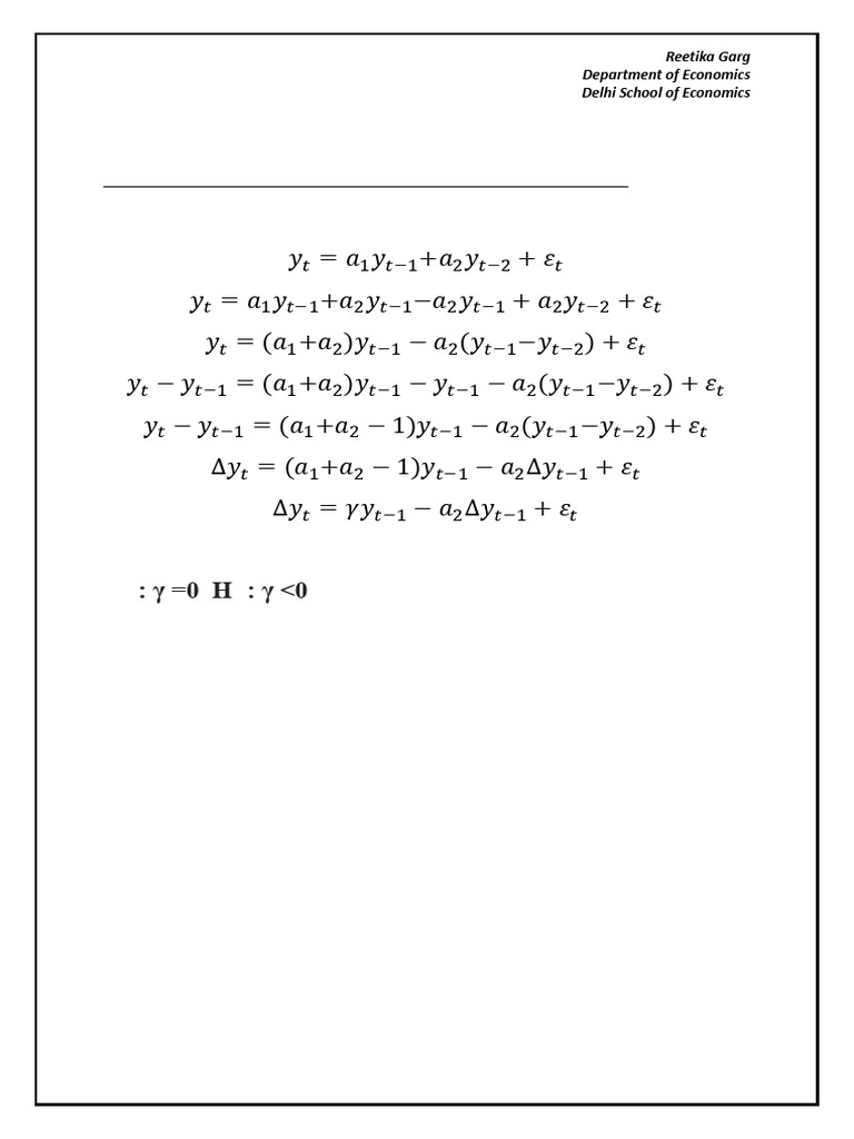 Augmented Dickey Fuller Test Equation For AR2 | PDF | Evaluation ...