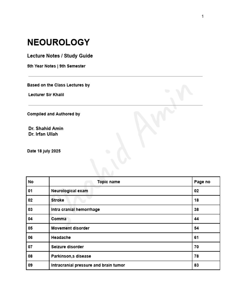 Neurology Study Guide for 5th Year | PDF | Stroke | Common Carotid Artery
