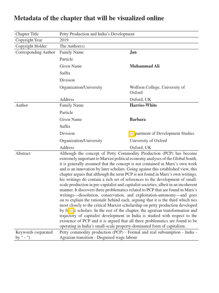 1 en 16 Chapter Author (Jan Harriss-White) Revised | PDF | Marxism ...
