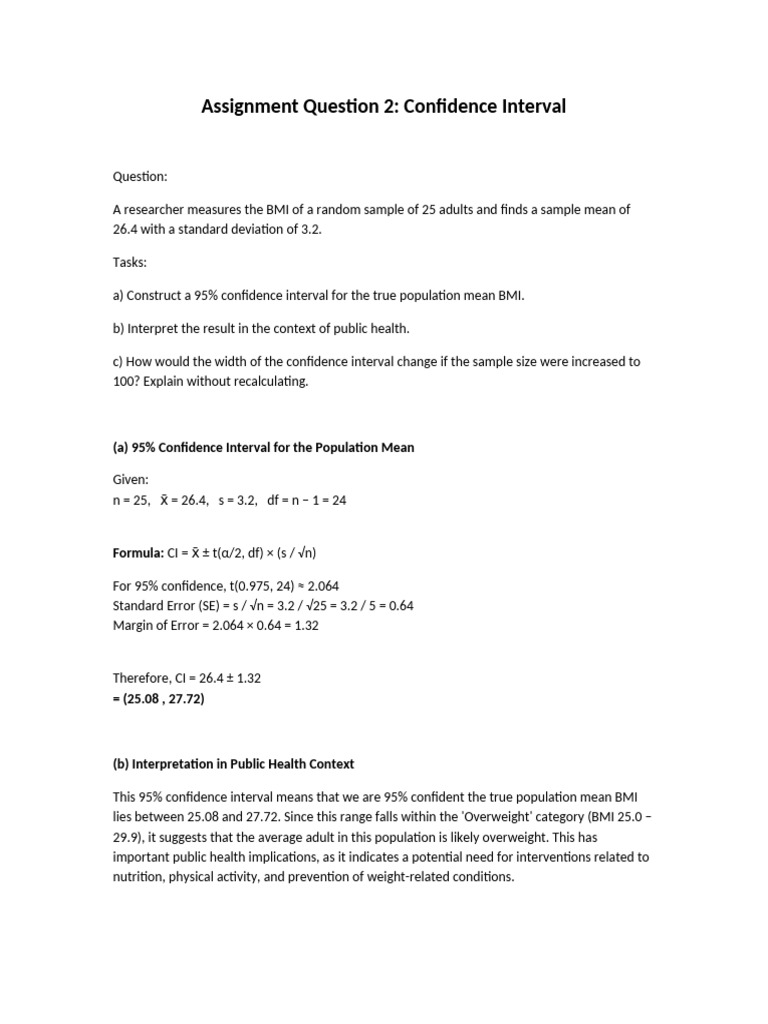 Confidence Interval Solution | PDF