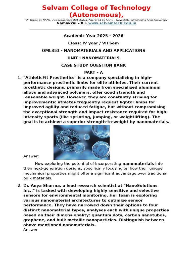 OML 353 Nanomaterials - Case Study - Unit - 1 | PDF | Nanomaterials | Nanotechnology