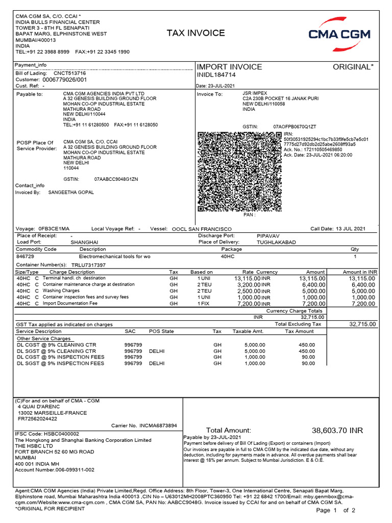 Cma CGM Cnct513716 Cma CGM JSR | PDF | Services (Economics) | Money