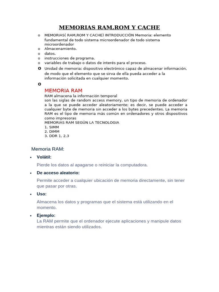 Tipos de Memorias: RAM, ROM y Caché | PDF | Caché (Computación ...