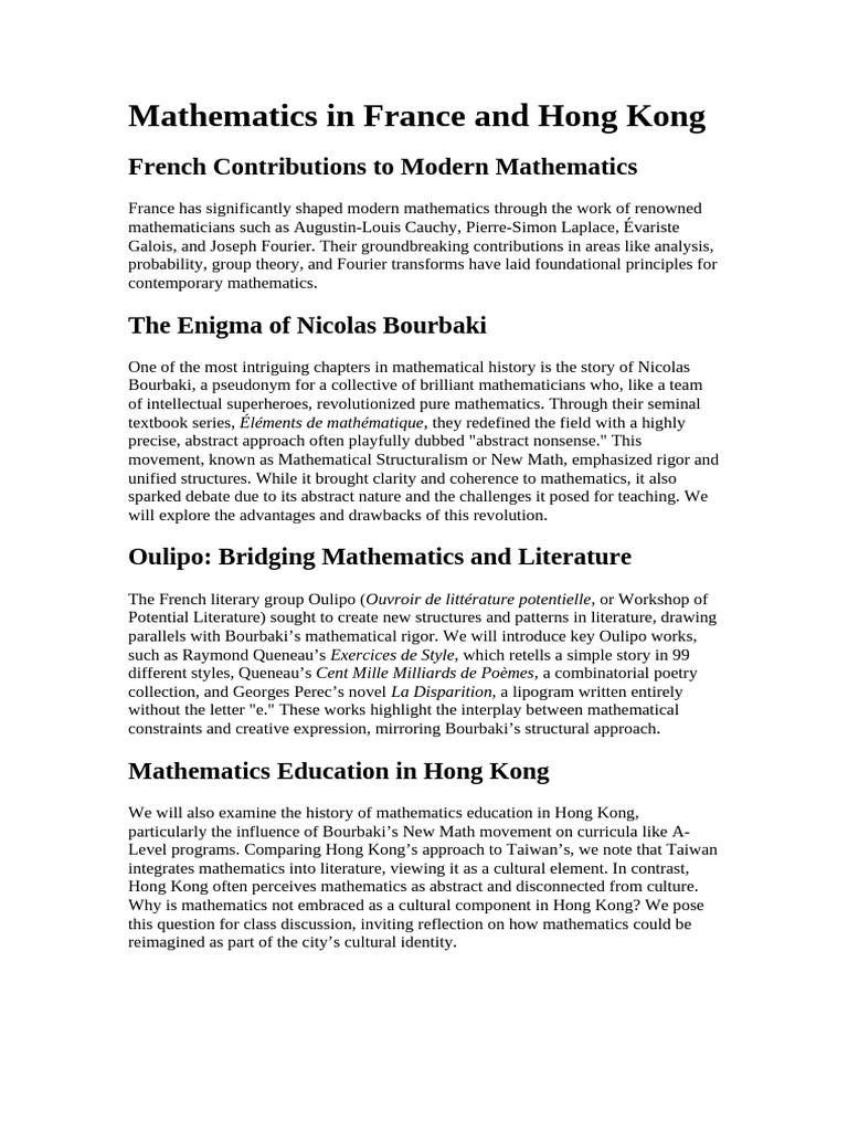 French and Hong Kong Mathematics Insights | PDF | Mathematics