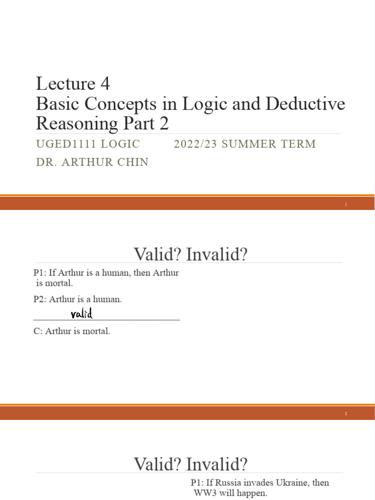 Lecture 4 Deductive Reasoning and Basic Logic Part 21 | PDF | Deductive Reasoning | Argument