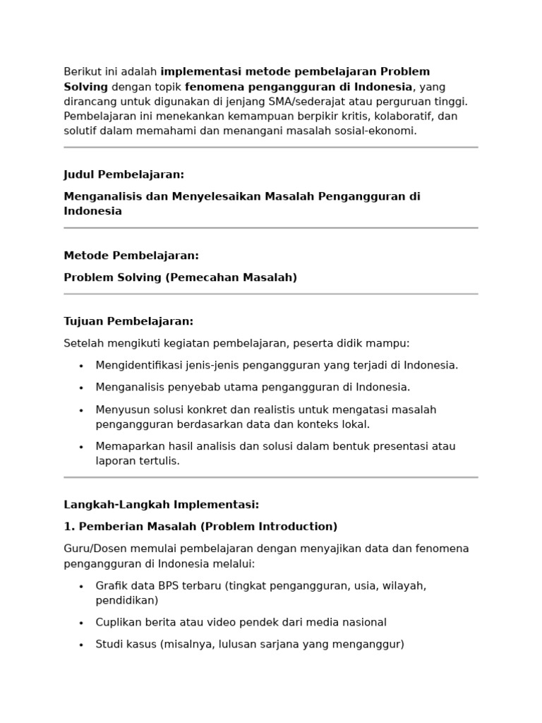 Implementasi Metode Pembelajaran Problem Solving | PDF