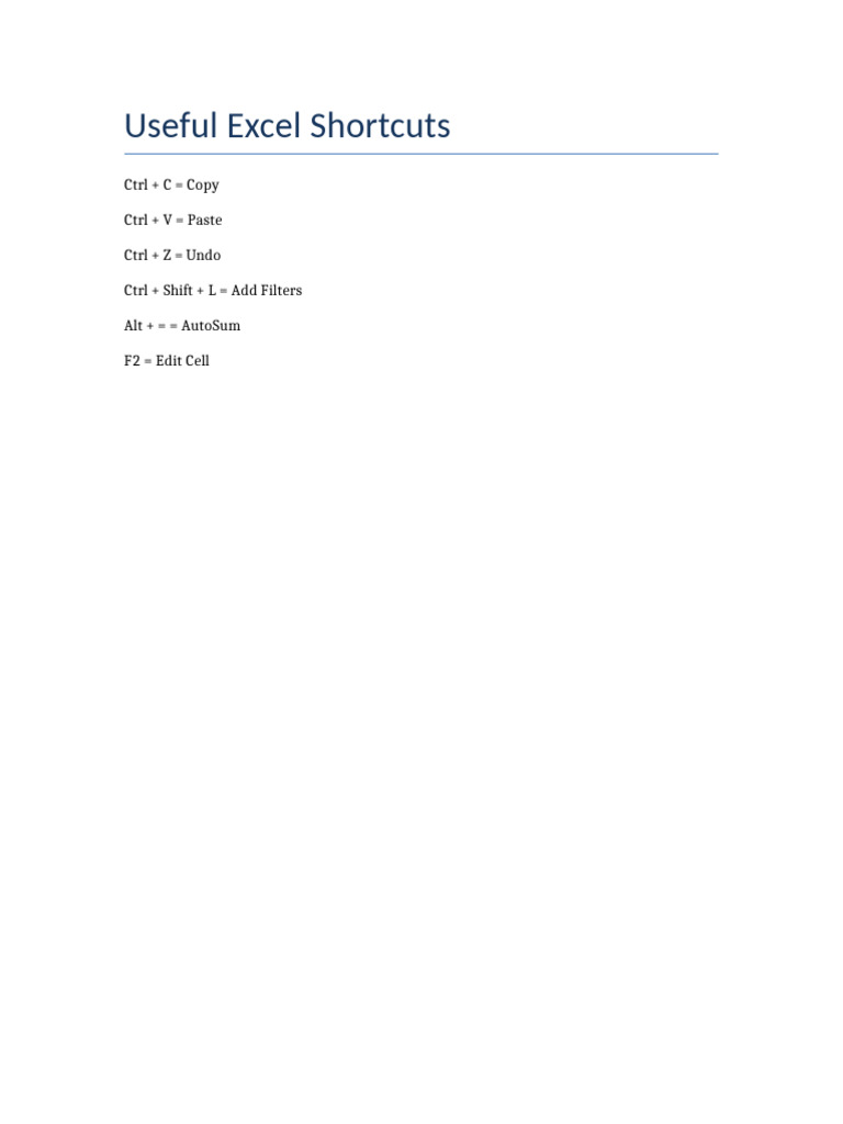 Excel Shortcuts | PDF