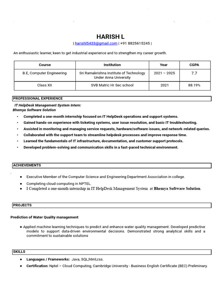 Harish Update Resume | PDF