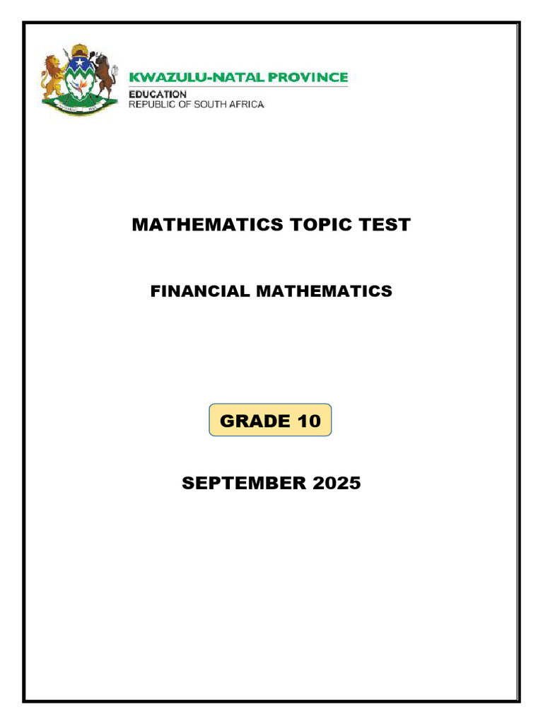 Grade 10 Financial Maths Topic Test | PDF | Interest | Prices