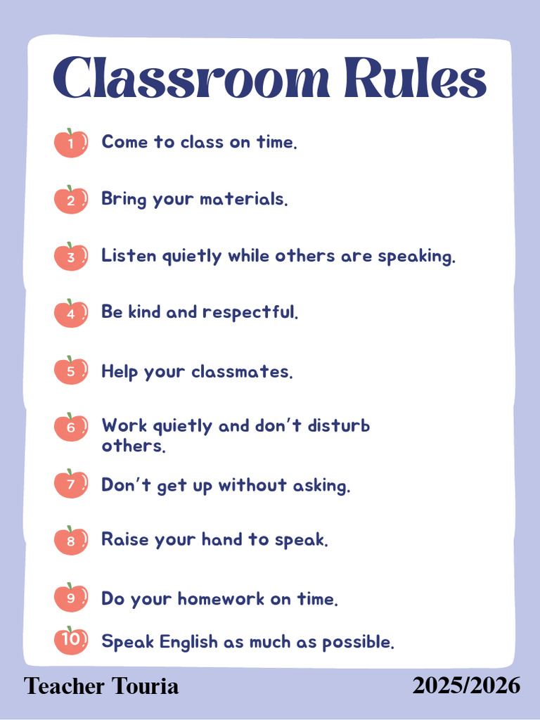 Colorful Illustrative Doodle Classroom Rules Poster Back To School | PDF