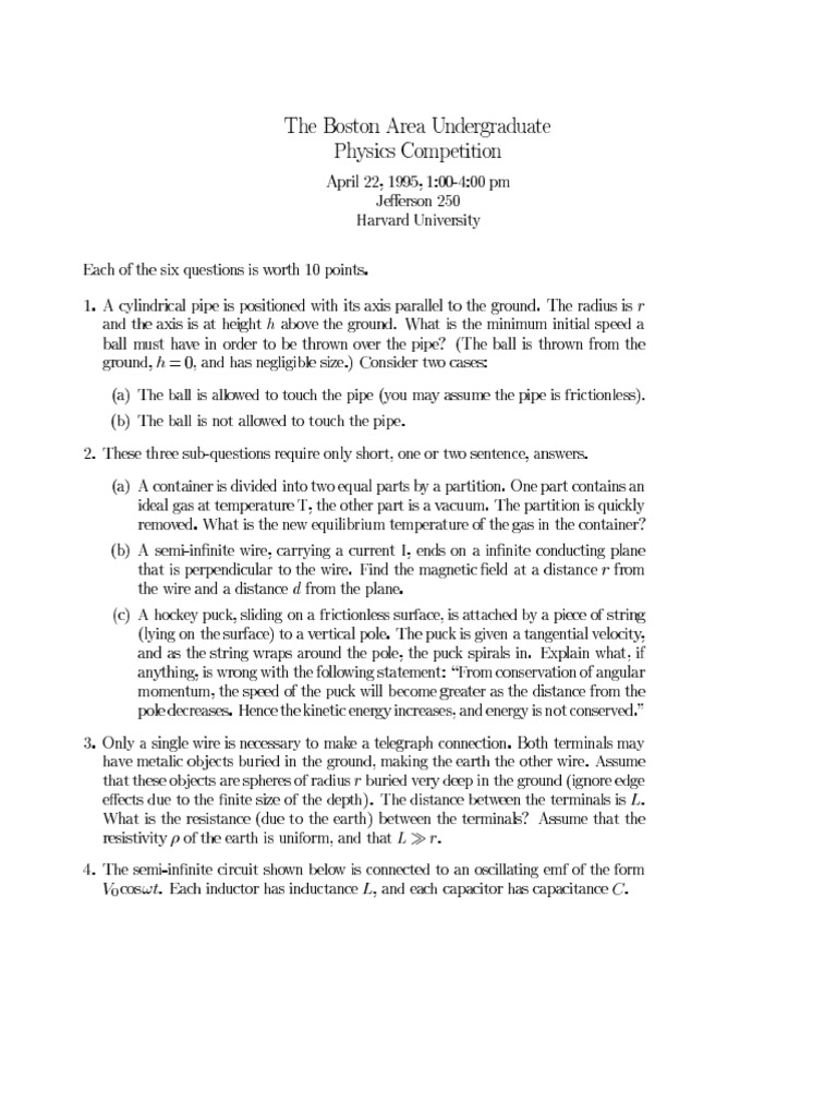 Boston Area Undergraduate Physics Competition-By Harvard University ...