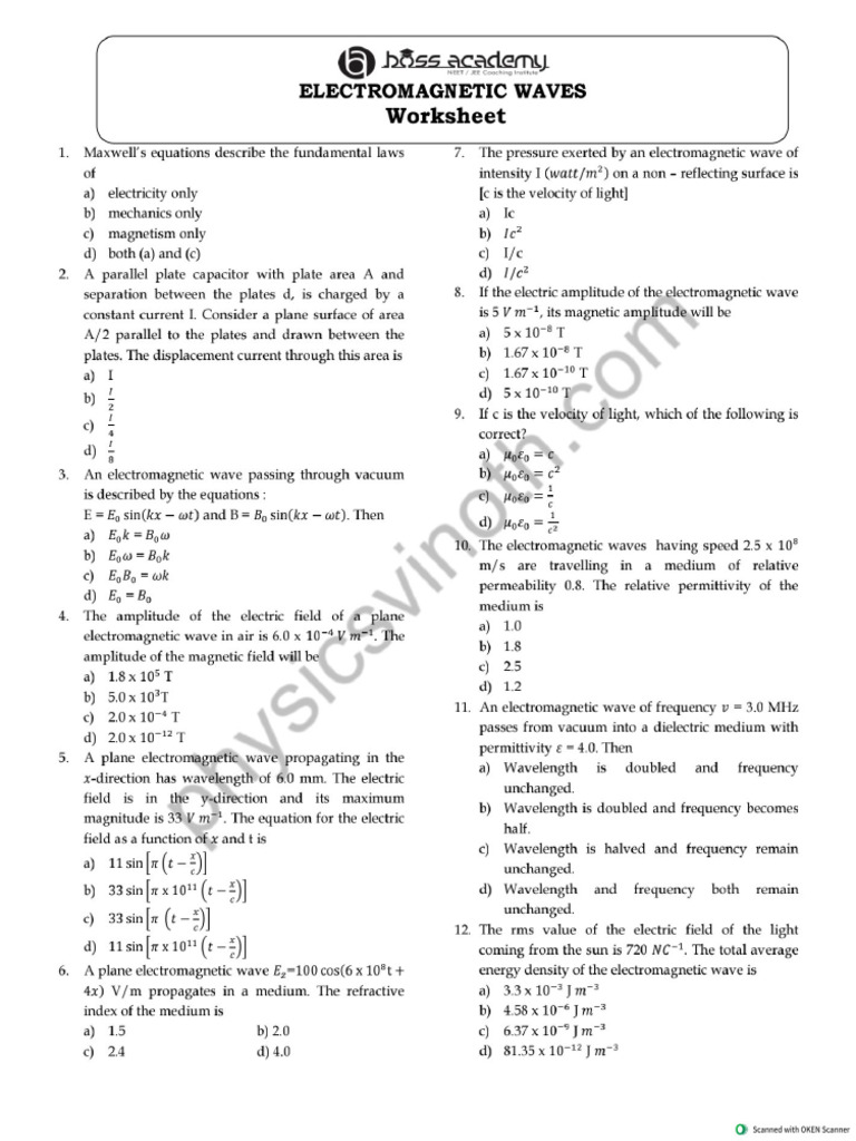 5.EM Waves Worksheet QP With Solutions - Watermark | PDF