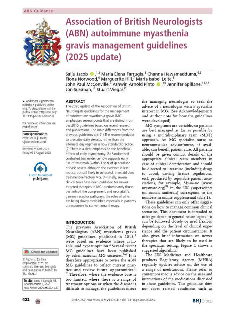 2025 Myasthenia Gravis Management Guidelines | PDF | Clinical Medicine ...