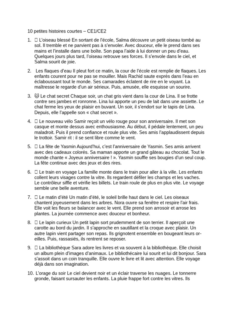 Petites histoires pour CE1/CE2 | PDF