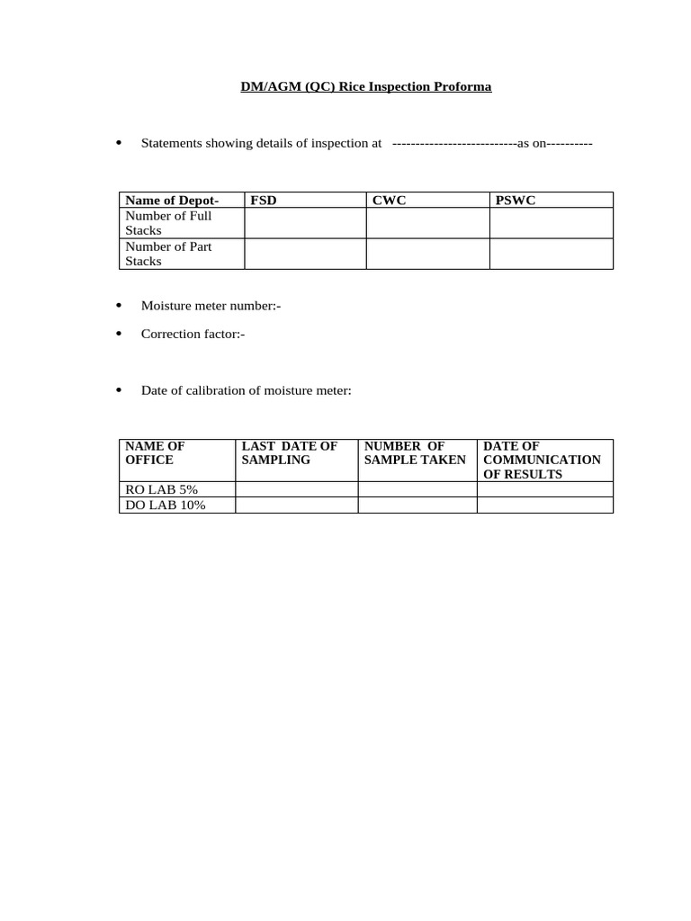 Inspection Proforma | PDF