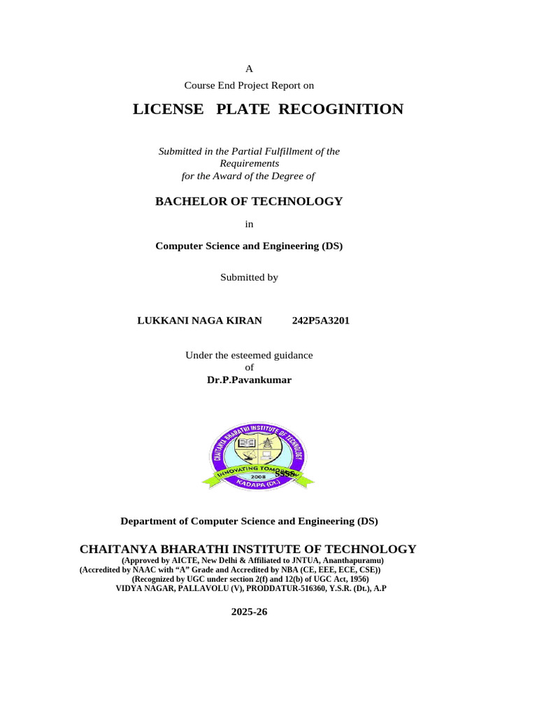License Plate Recognition Project Report | PDF | Optical Character ...