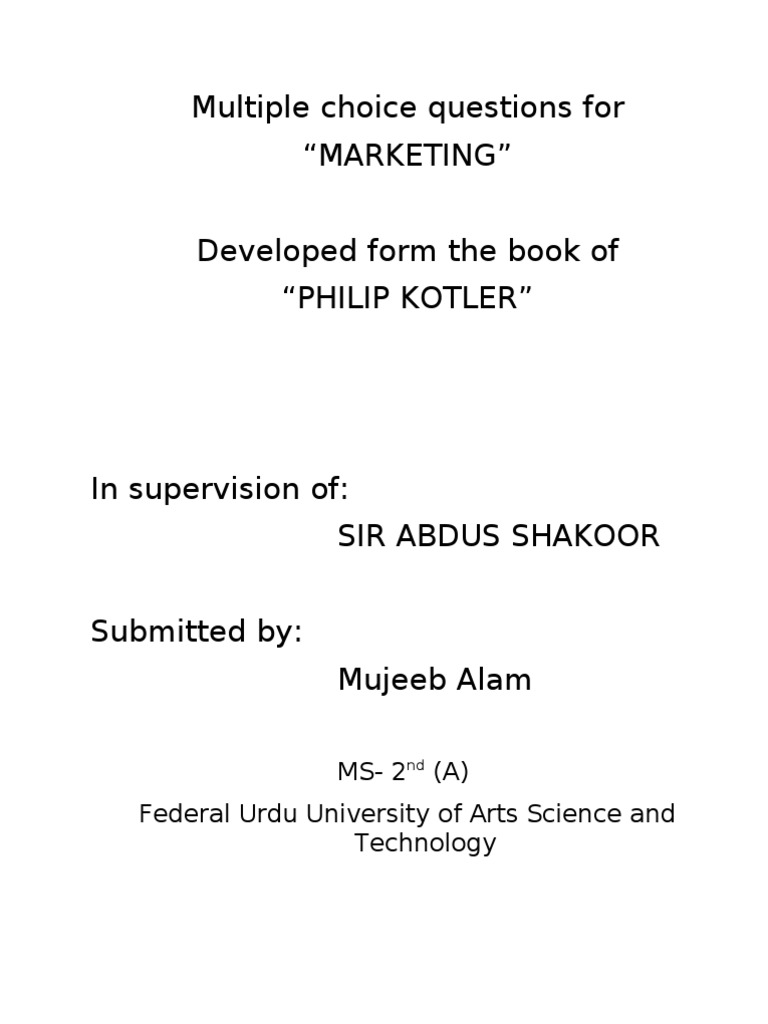 Marketing Multiple Choice Questions With Answers. | PDF | Retail ...