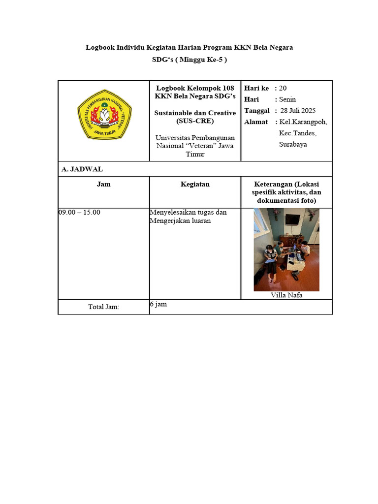 Logbook Individu Kegiatan Harian Program KKN Bela Negar1 | PDF