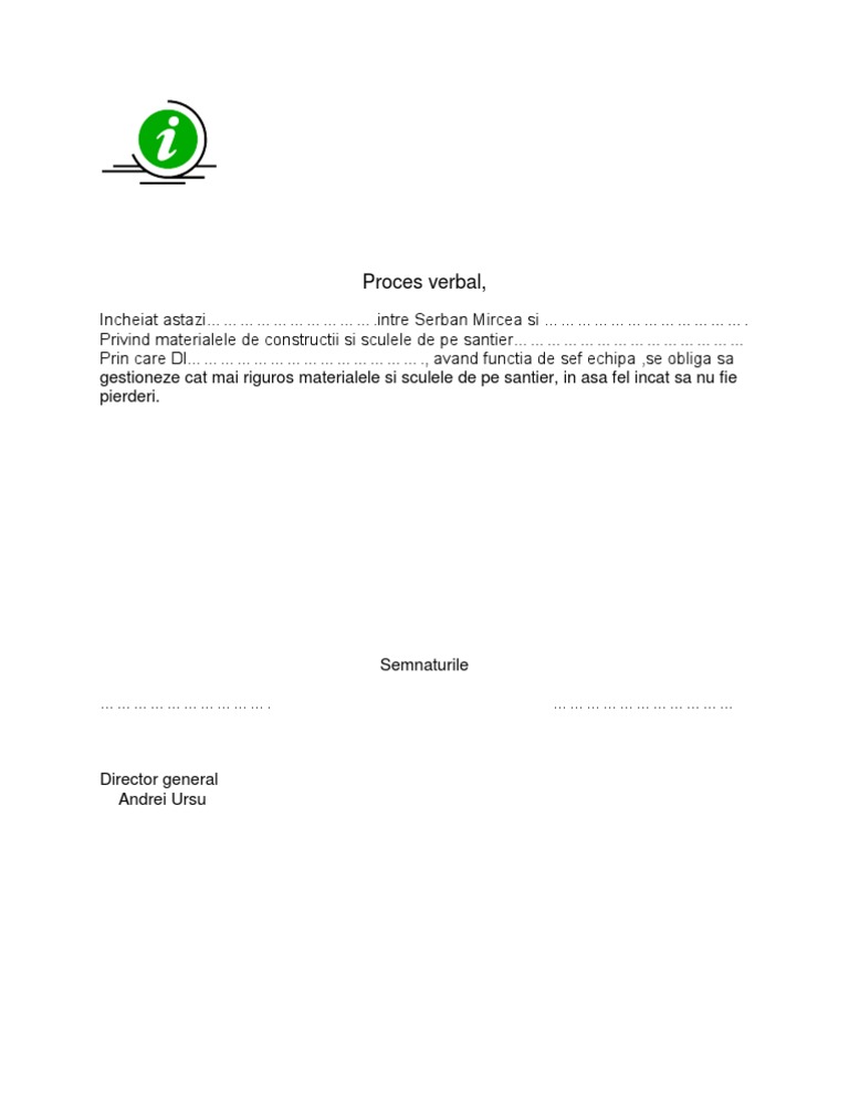 Proces Verbal Predare Primire | PDF