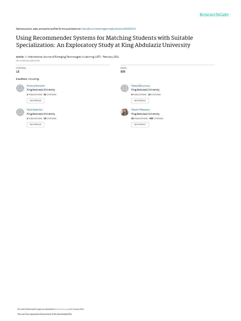 Using Recommender Systems For Matching Students Wi | PDF | Cross ...