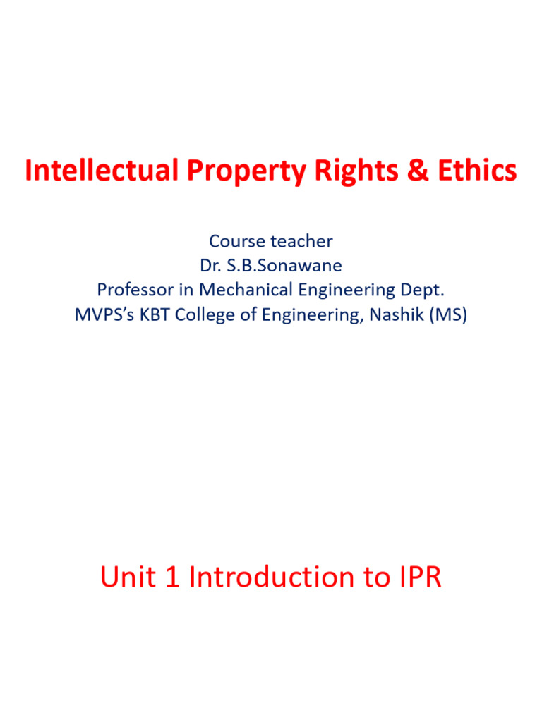 Unit 1 Introduction To IPR | PDF | Patent | Patent Infringement