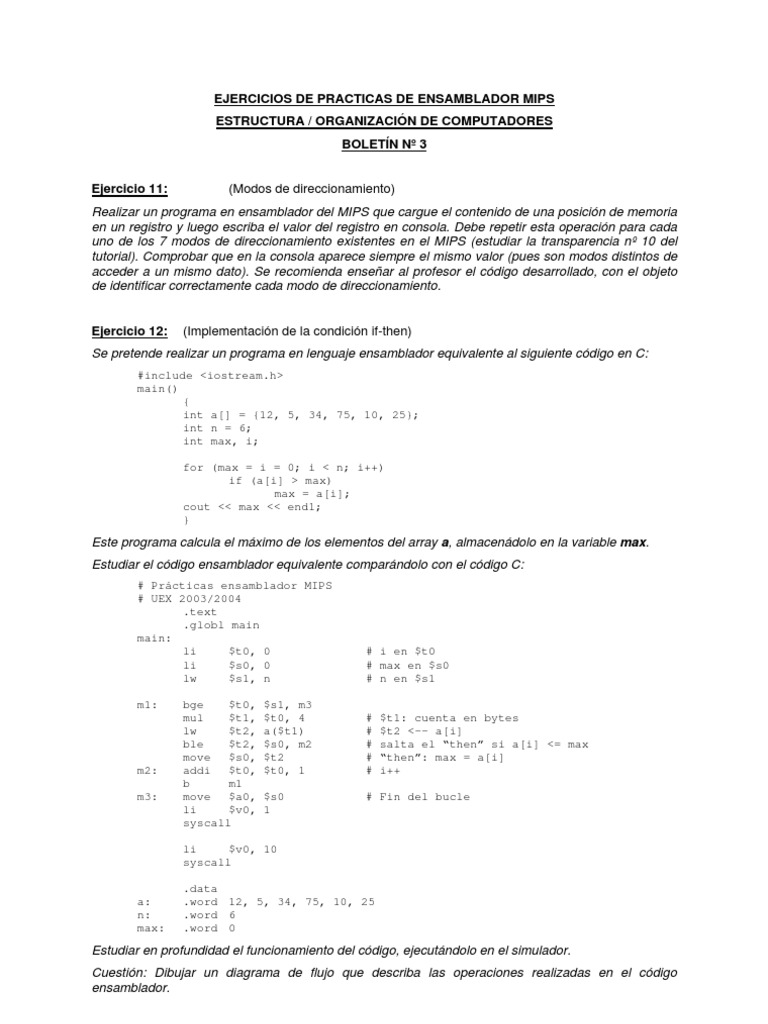 Enunciado Ejercicios MIPS 3 | PDF | Estructura de datos de matriz | Lenguaje ensamblador