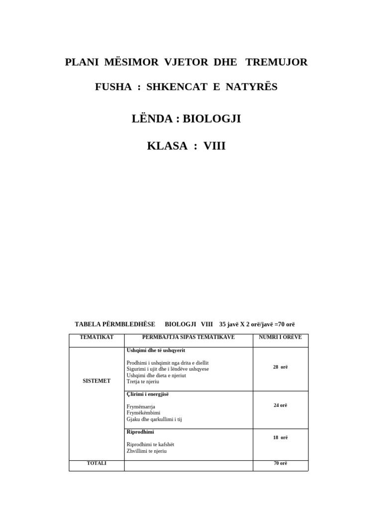 8.biologji Klasa Viii Dudaj 2022-2023 | PDF