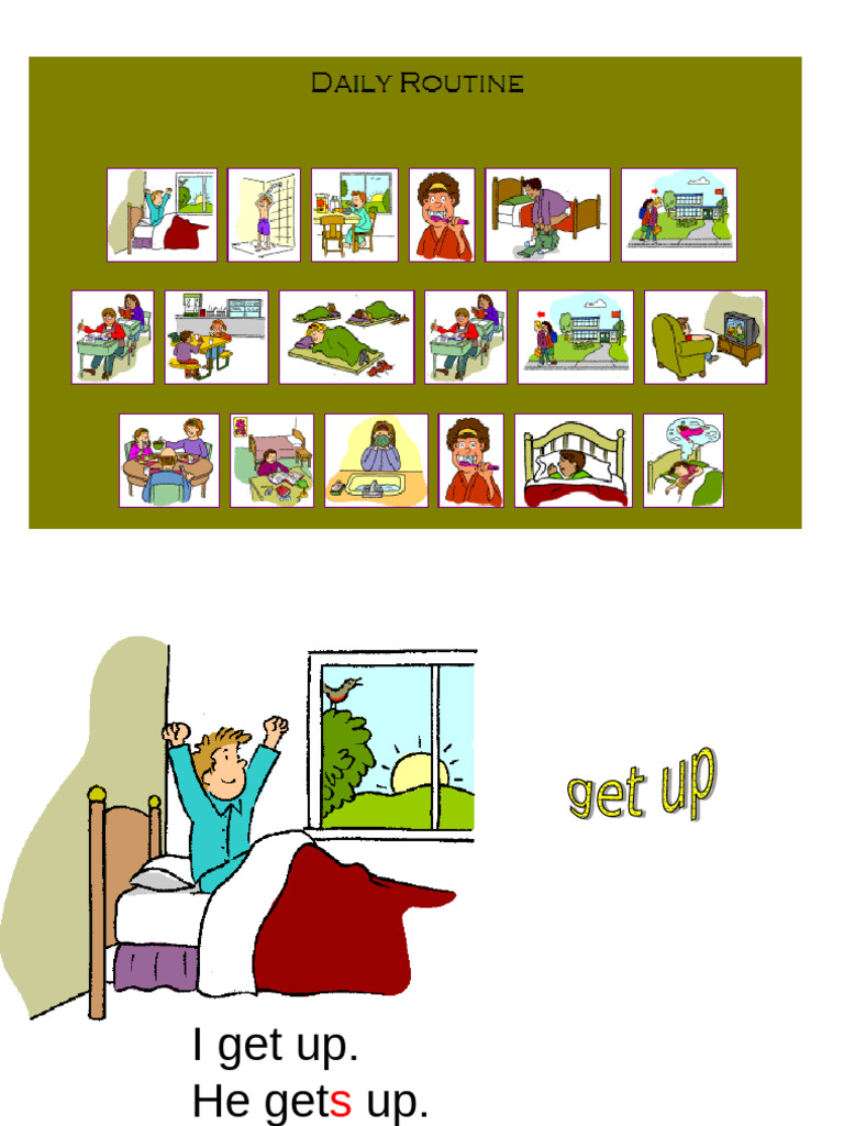 92 Present Tense - Daily Routine | PDF | Meal | Eating Behaviors Of Humans