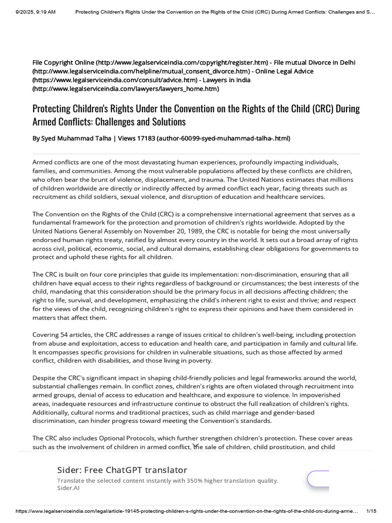 Protecting Children's Rights Under the Convention on the Rights of the ...