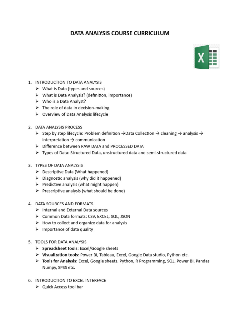 Data Analysis Course Curriculum Overview | PDF | Sql | Microsoft Excel