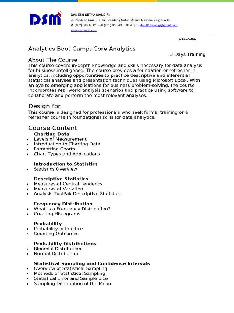 Analytics Boot Camp Core Analytics | PDF