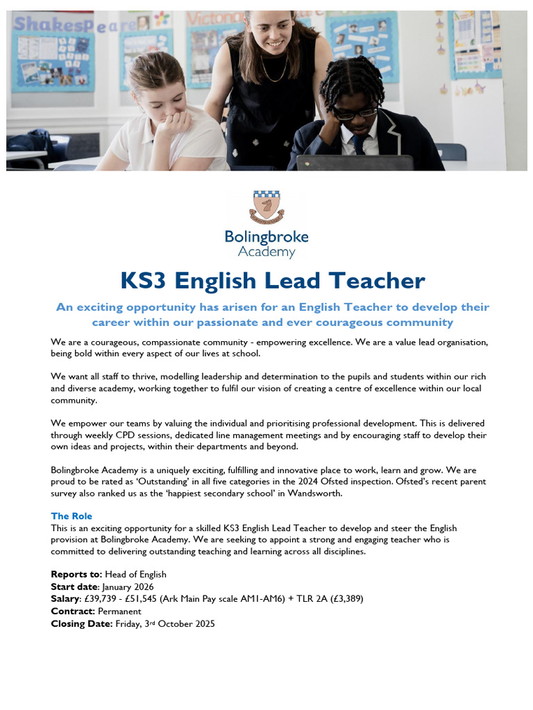 KS3 English Lead Teacher Vacancy | PDF | Teachers | Education Theory