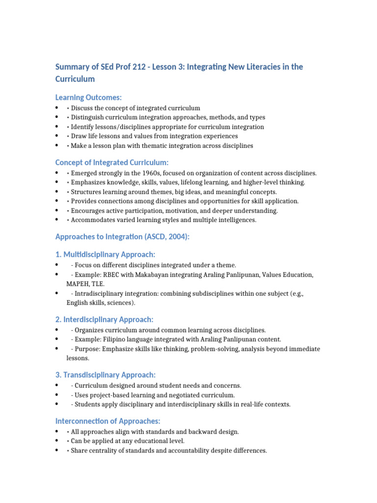 SEd Prof 212 Lesson 3 Summary | PDF | Curriculum | Learning