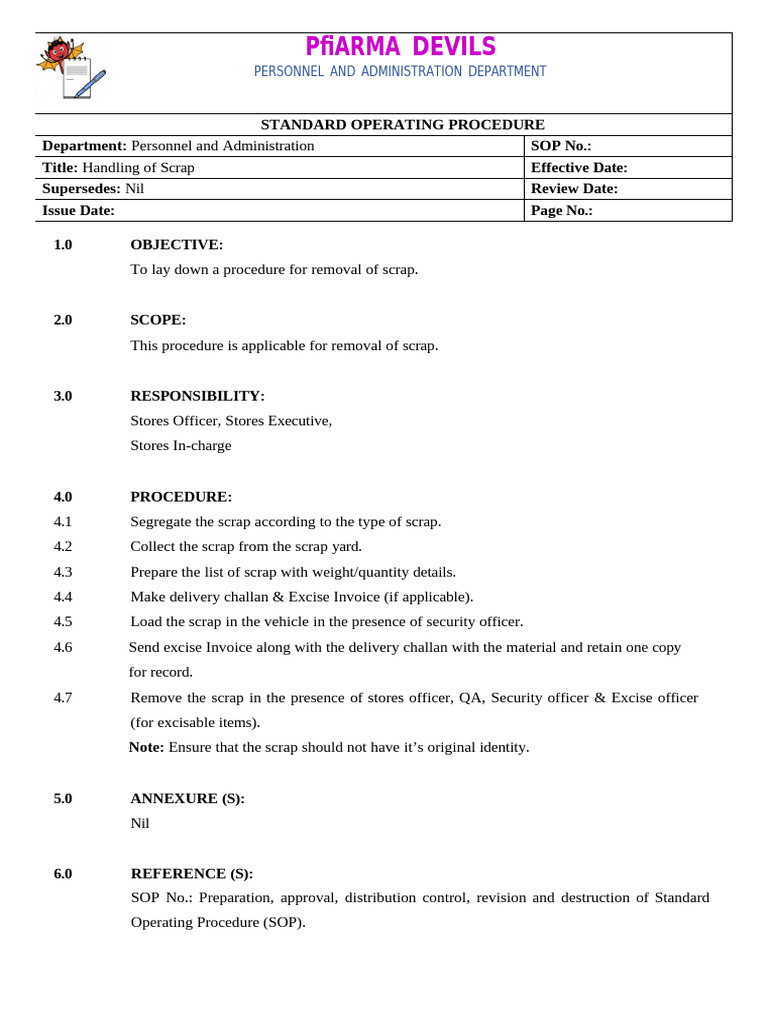 SOP For Handling of Scrap | PDF | Scrap