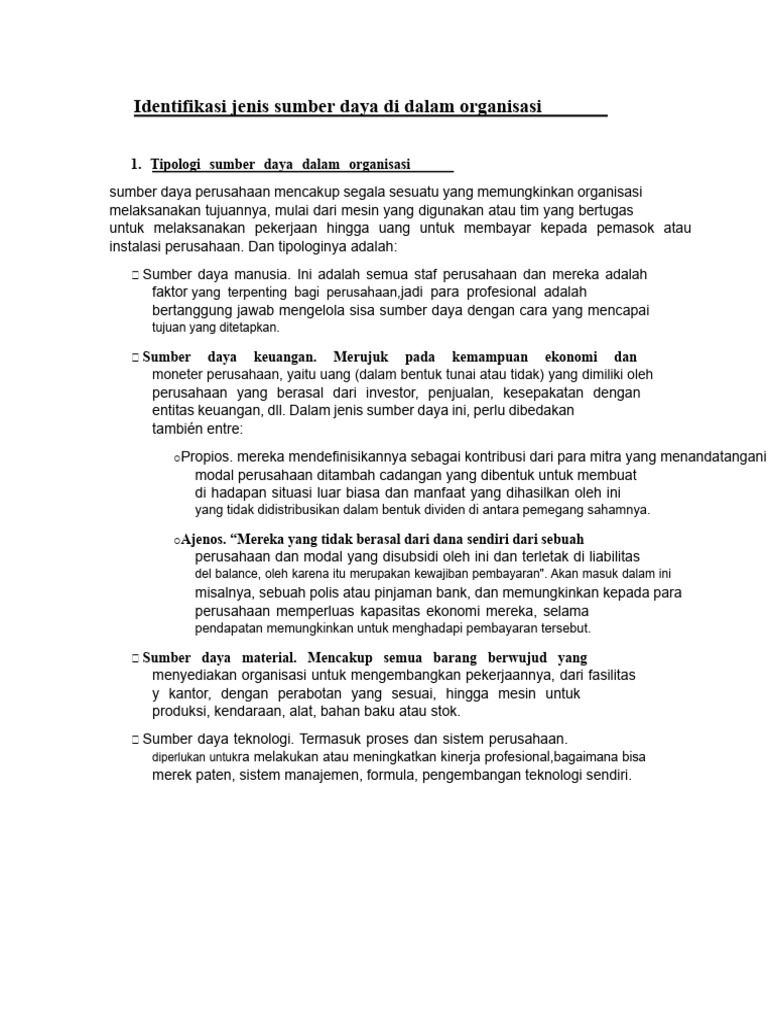 Jenis Sumber Daya dalam Organisasi | PDF