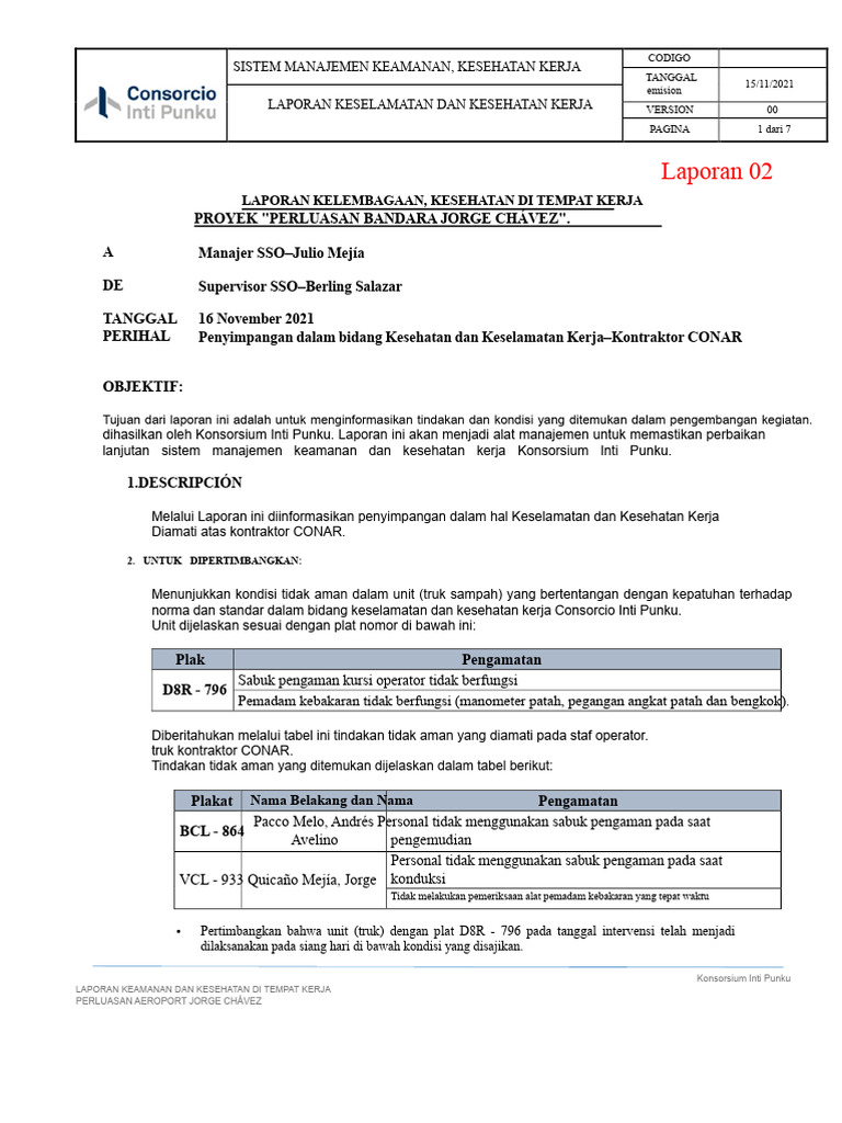 LAPORAN-02-SST - Penyimpangan Dalam Hal Kesehatan Dan Keselamatan Kerja - Kontraktor CONAR | PDF