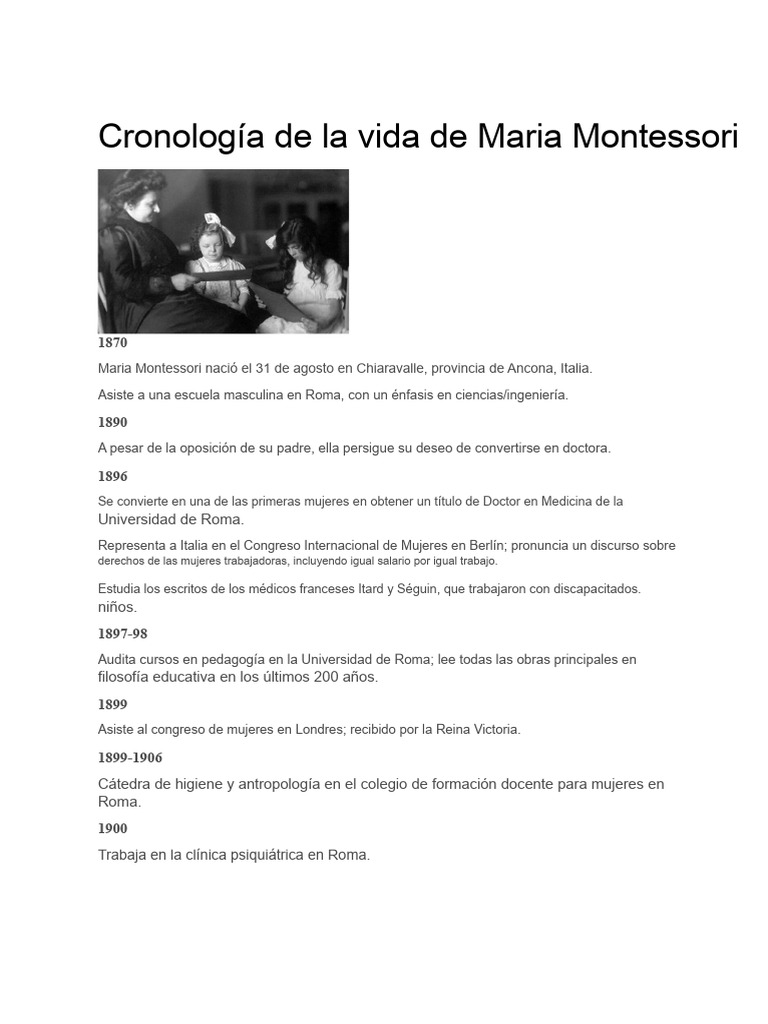 Cronología de Maria Montessori | PDF