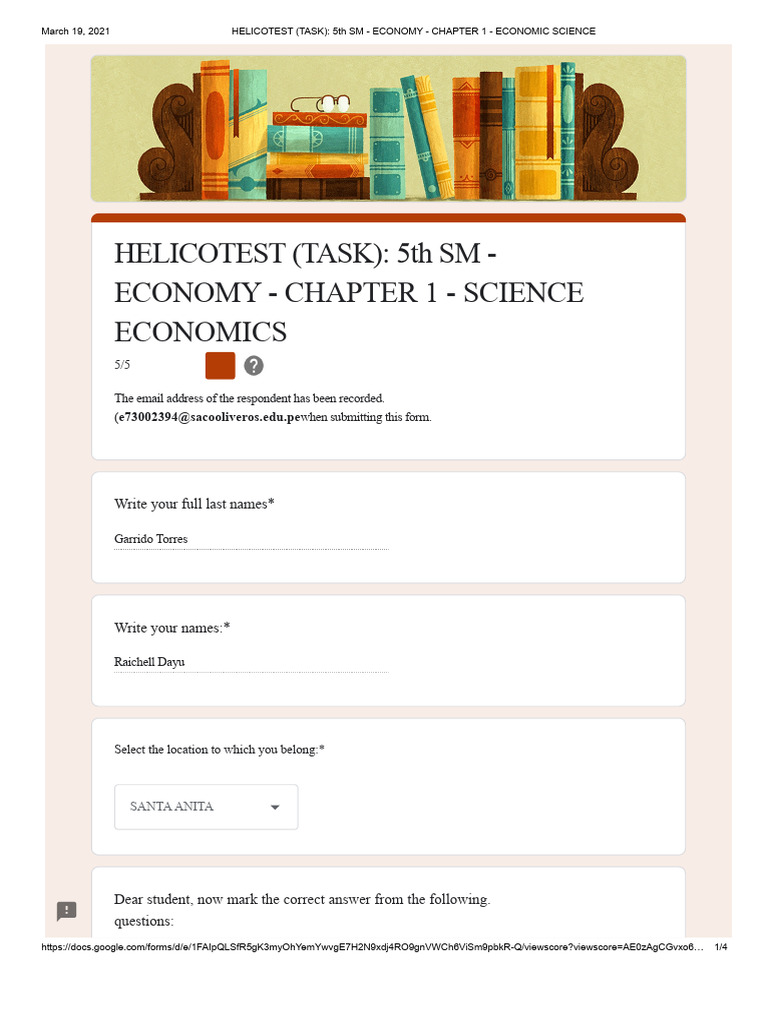 5th SM Economy Chapter 1 Test | PDF | Economics | Science