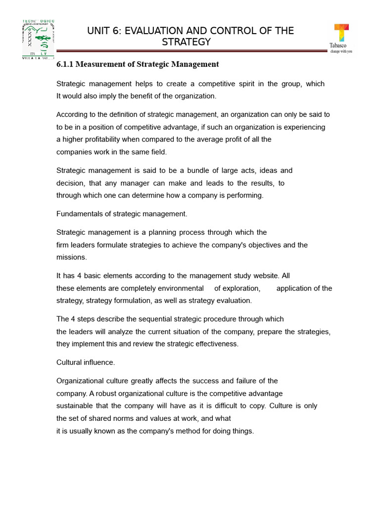 6.1.1 Measurement of Strategic Management | PDF