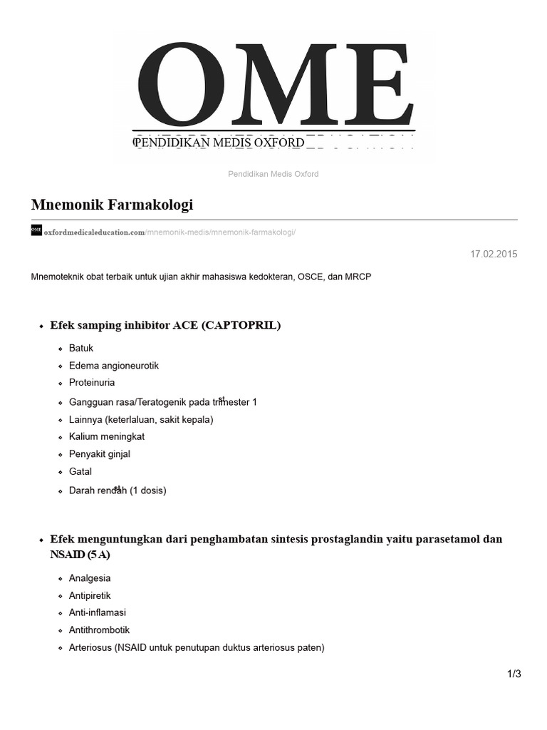 Oxfordmedicaleducation.com Mnemonik Farmakologi | PDF