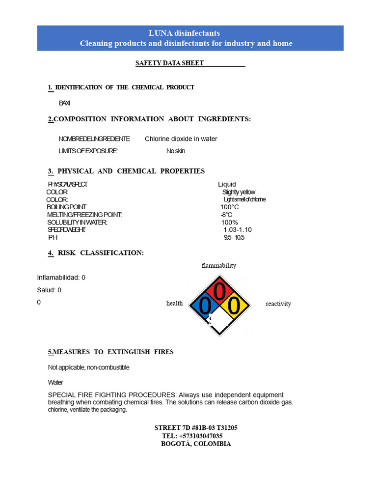 Chlorine Dioxide Safety Data Sheet in Water | PDF | Disinfectant | Chlorine