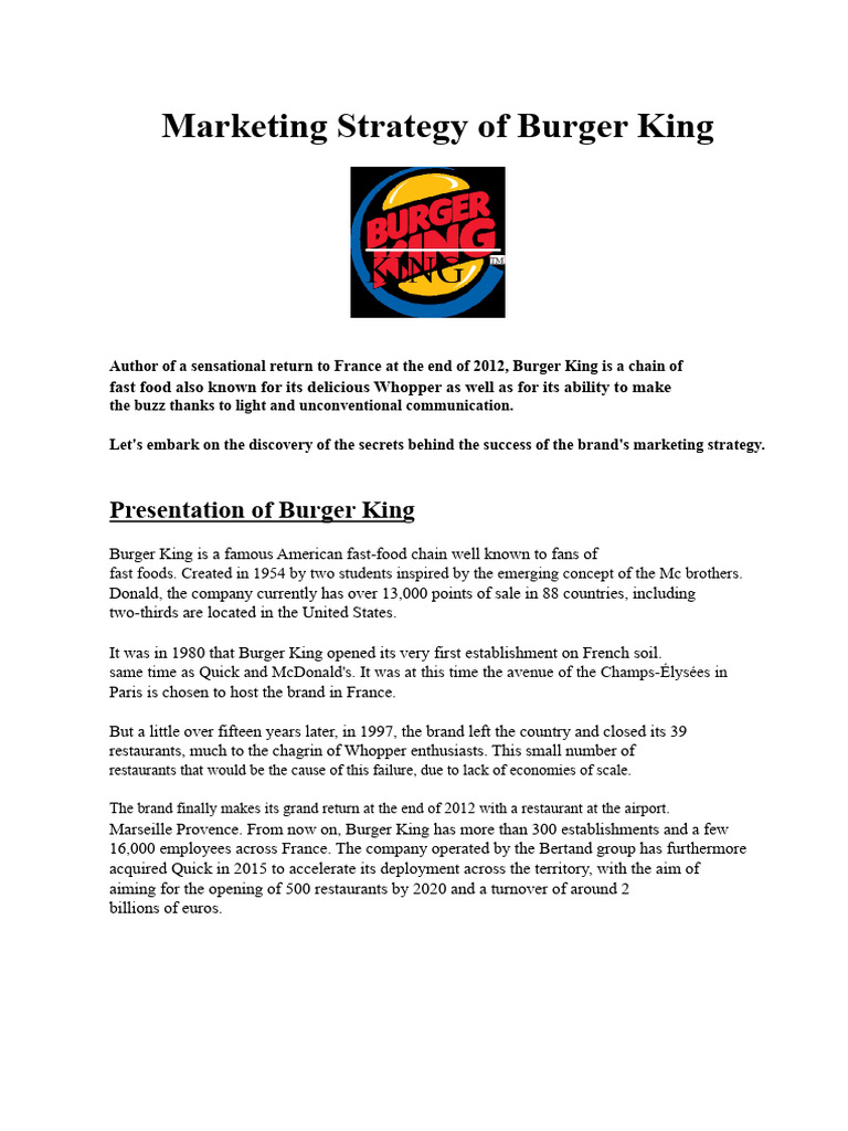 Burger King's Marketing Strategy in France | PDF | Hamburgers | Mc Donald's