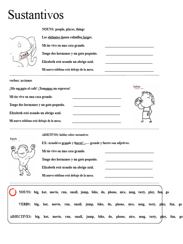 Sustantivos Básicos Verbos Adjetivos | PDF | Adjetivo | Lingüística