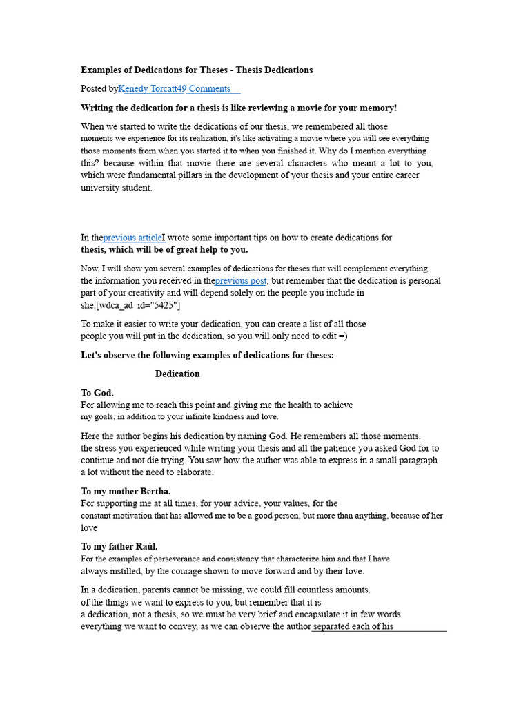 Thesis Dedication Examples and Tips | PDF