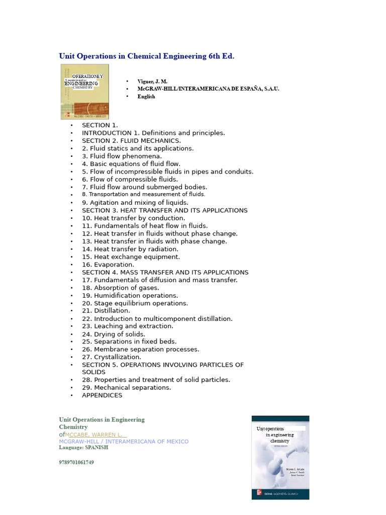 Unit Operations in Chemical Engineering | PDF
