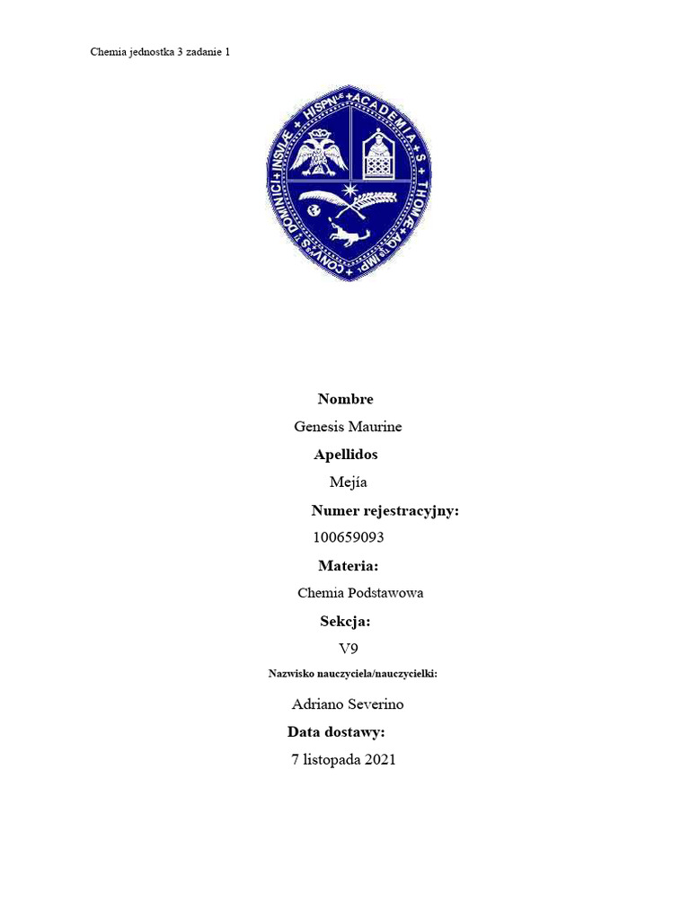 Jednostka 3 Zadanie 1 Mejia Genesis Maurine 100659093 Sekcja V9 | PDF